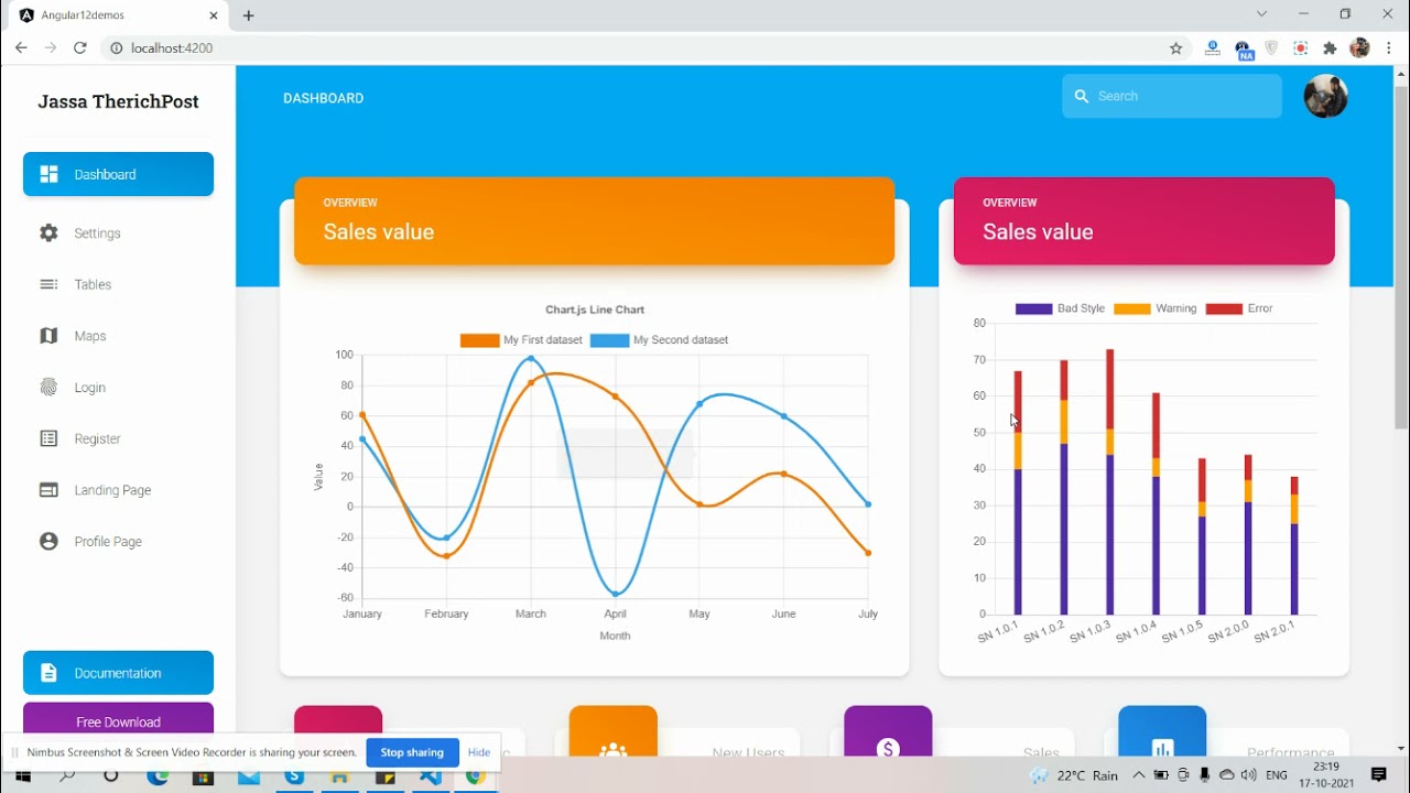 Angular 12 Material Tailwind Admin Dashboard Working Demo