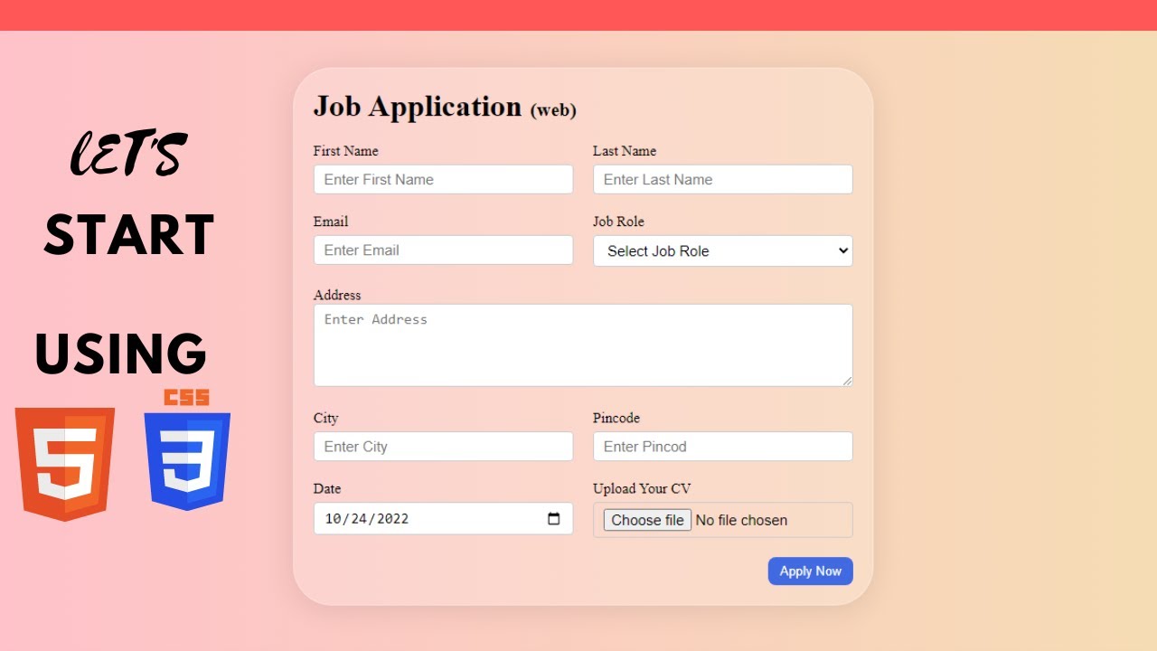 Job Application Form Using HTML &CSS.
