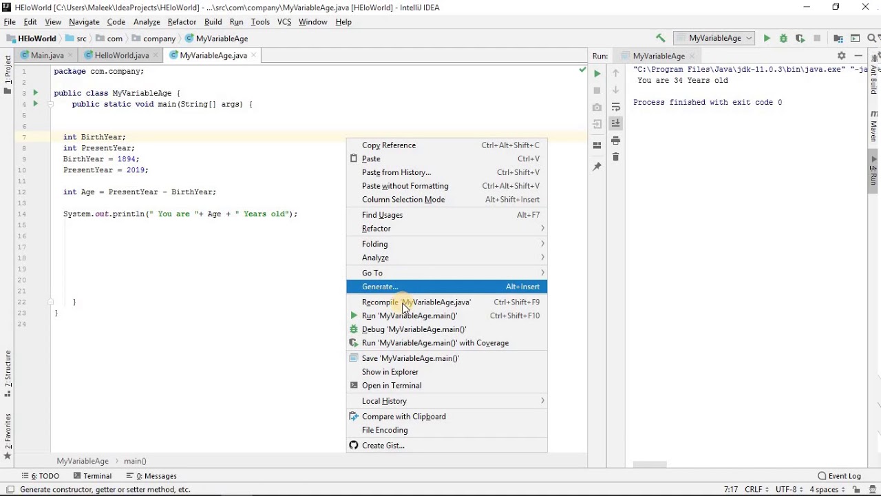 Learn Java  (2019 Beginner programming tutorial 4) Variables