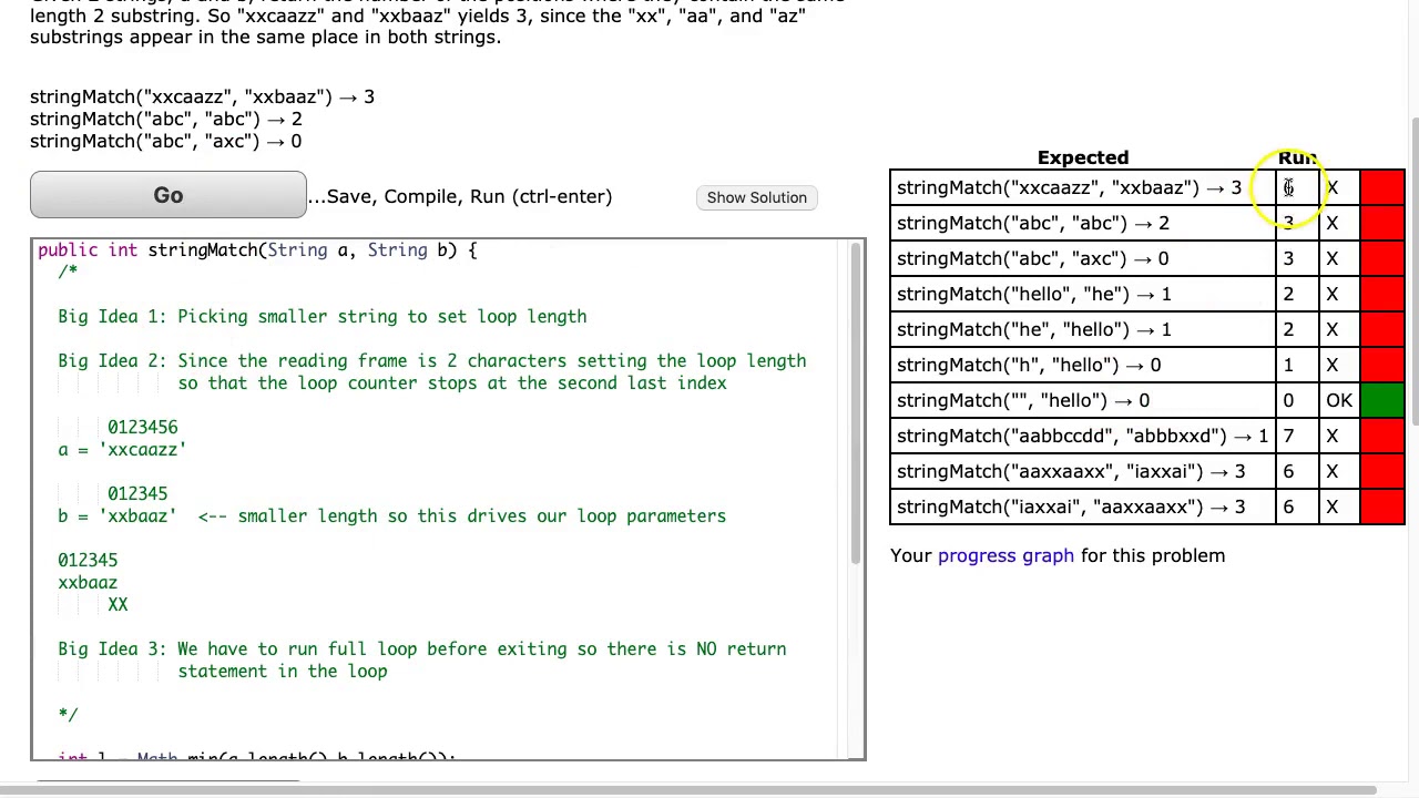 Codingbat - stringMatch (Java)