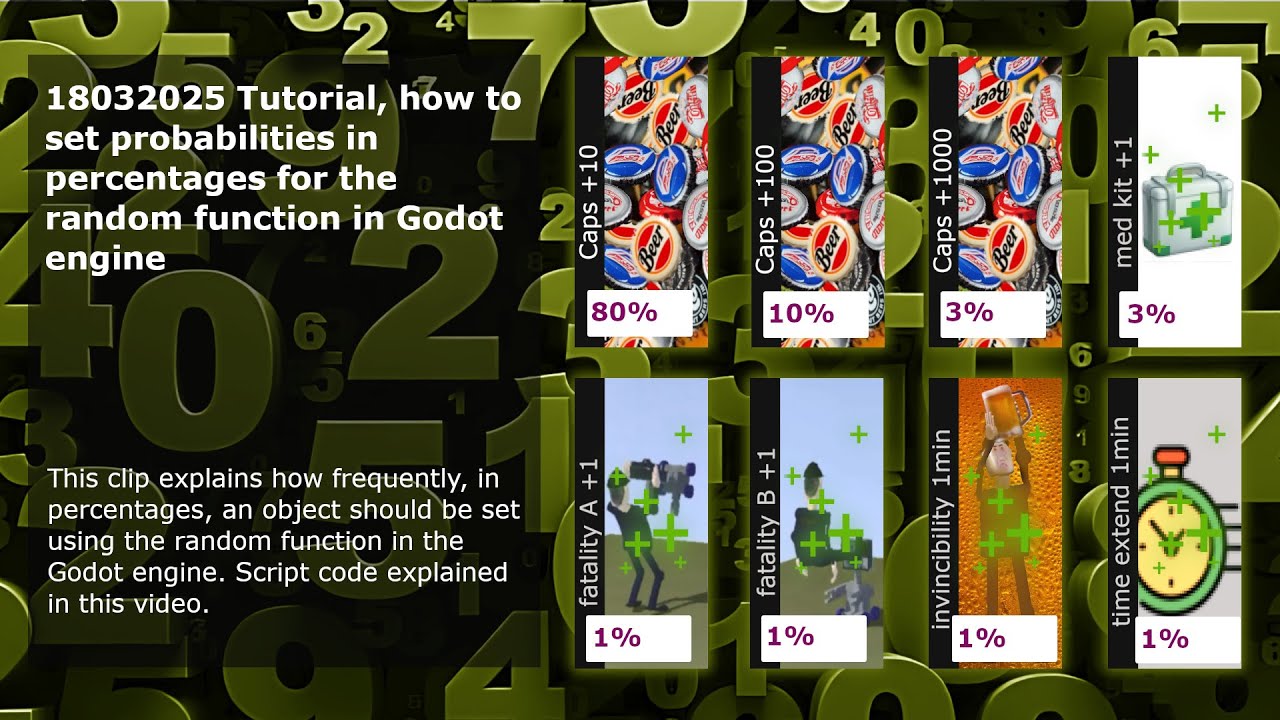Godot Engine Tutorial, how to set probabilities in percentages for the random function - General ...