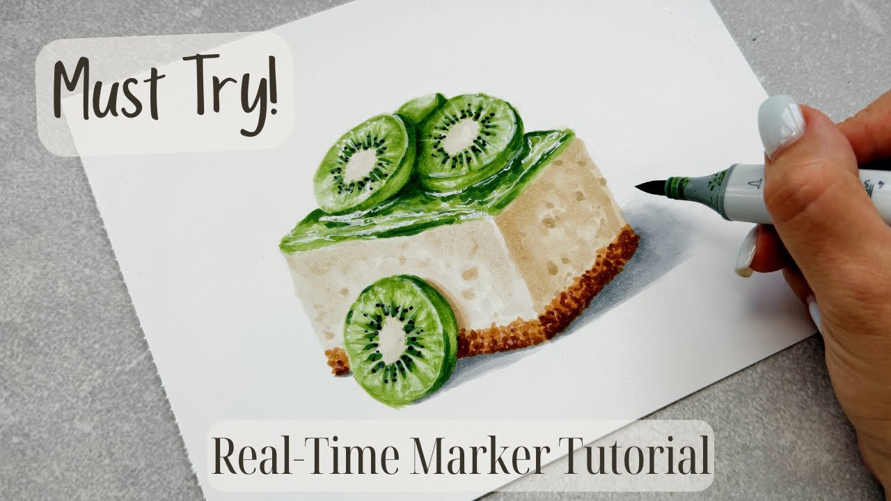 Kiwi Cheesecake / Real Time Tutorial / Alcohol Marker Sketch / Food Illustration