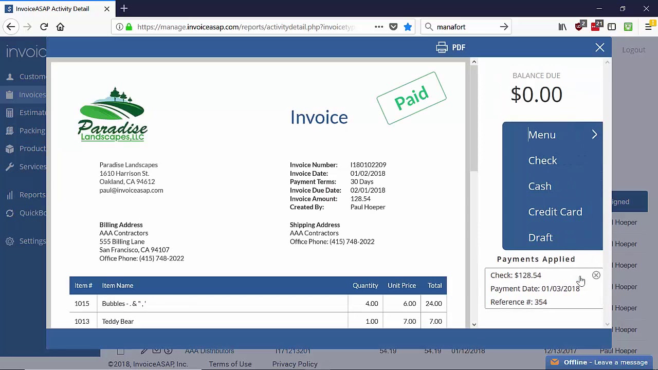 InvoiceASAP - Mark an Invoice Paid