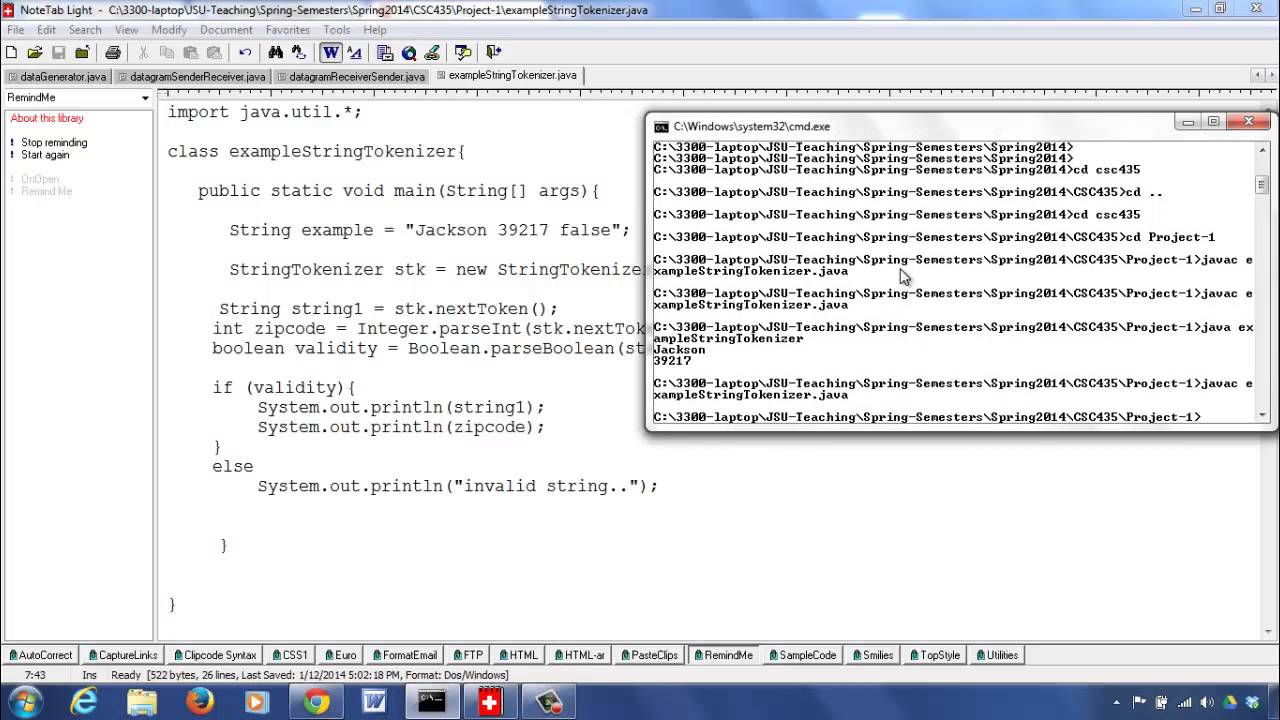 Example for use of String Tokenizer in Java