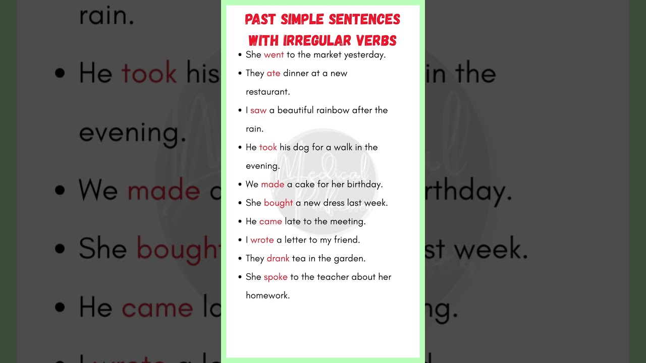 Past Simple Tense with Irregular Verbs | English Grammar Practice Sentences
