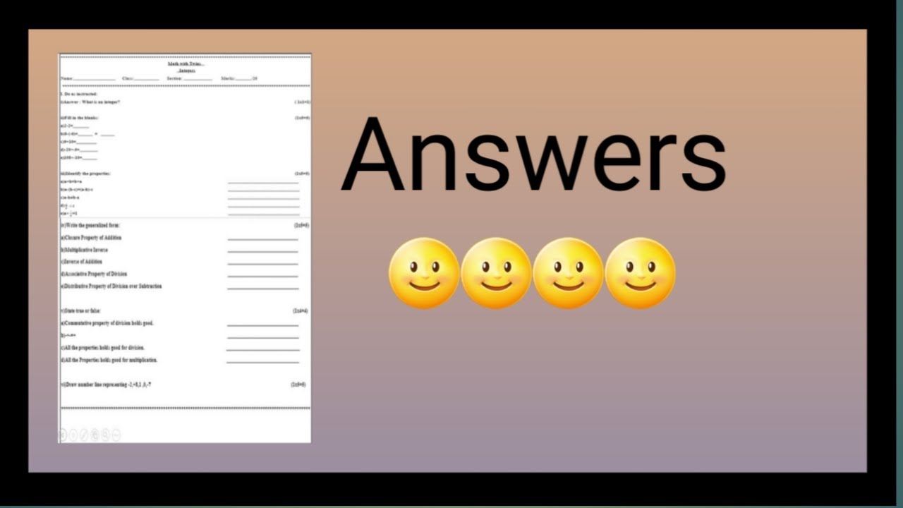 Answer to integer worksheet