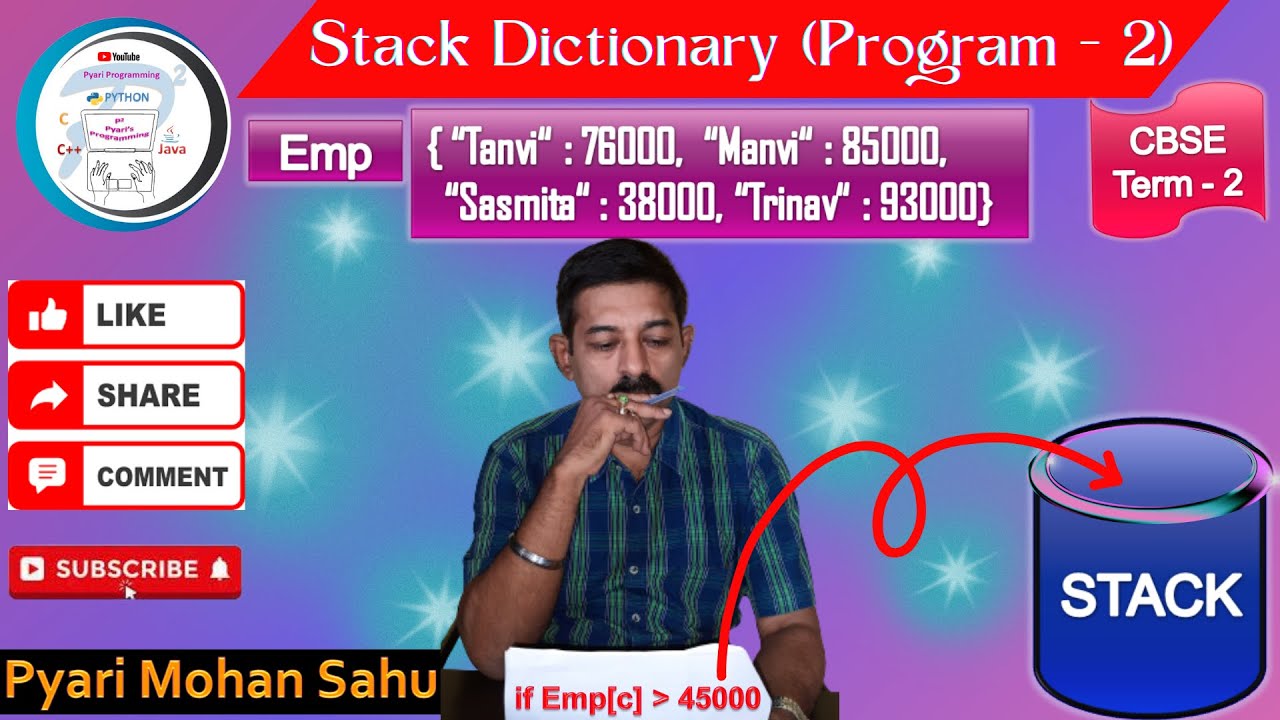 Stack Programming | Stack Dictionary program for CBSE Term2