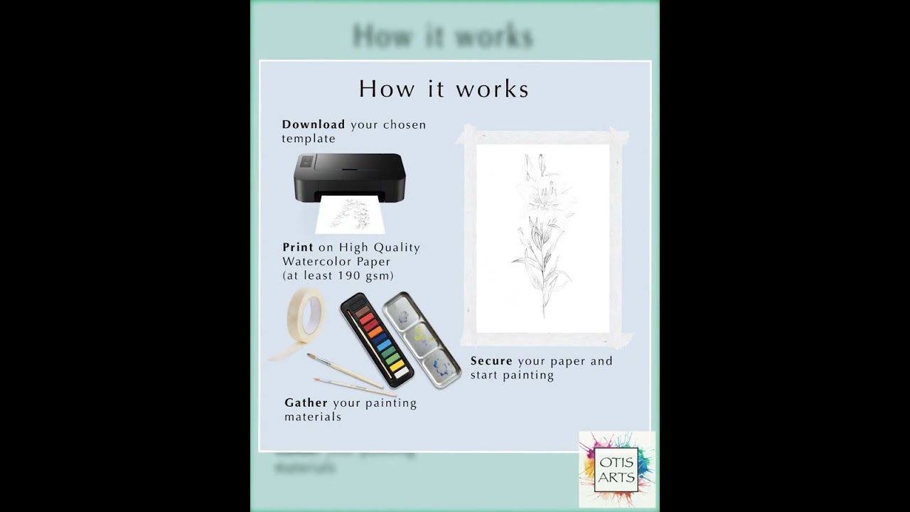 Lily flower outline drawing, PDF Digital Download for Coloring or Painting