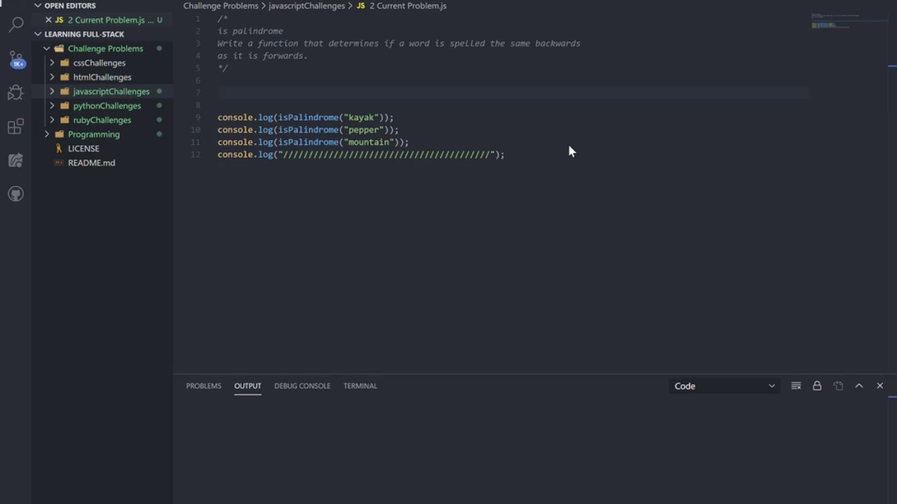 JavaScript Coding Challenge/Interview Question: Is Palindrome