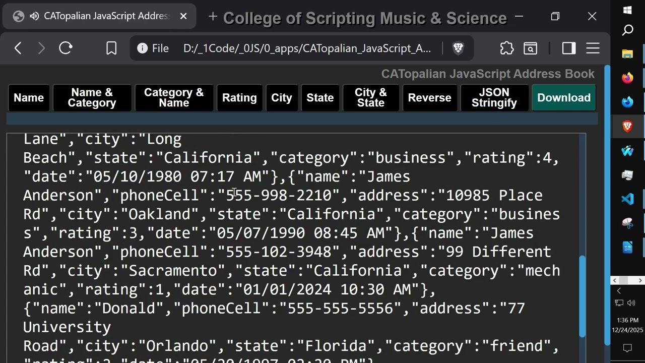 JavaScript Address Book App with Code in Desciption