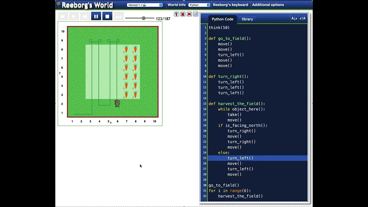 Reeborg's World  Harvest 1 | Python Solution