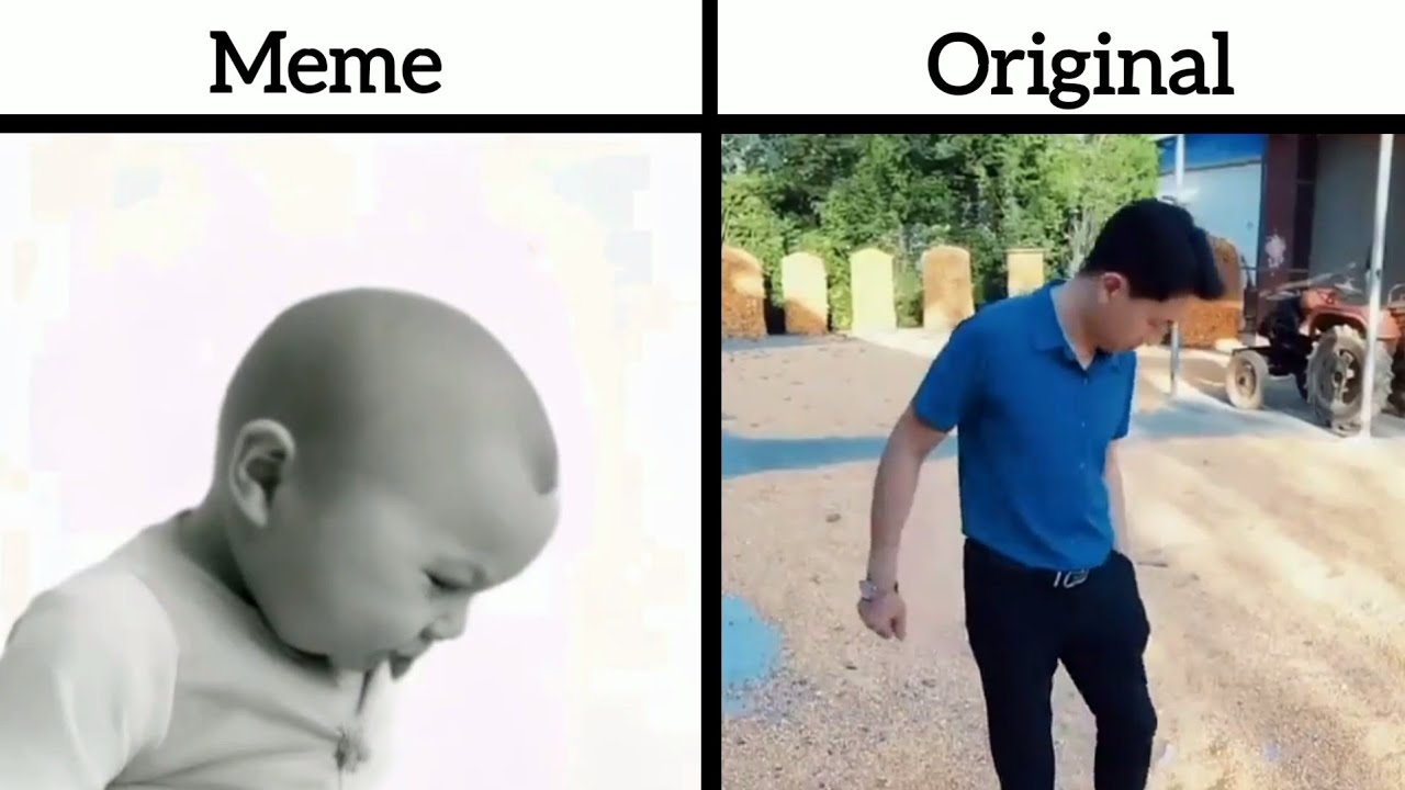 AI Baby holding laugh meme vs original