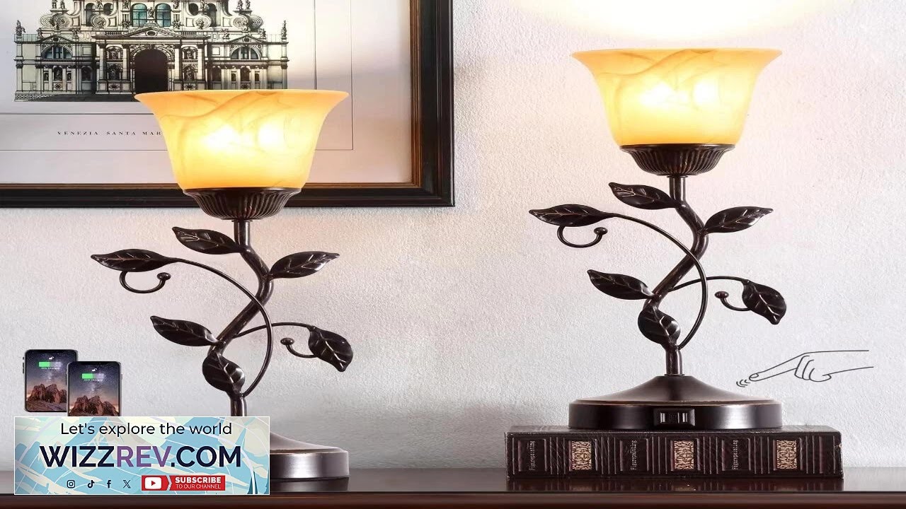 Set of 2 Rustic Touch Table Lamps for Bedroom 3 Way Dimmable Nightstand