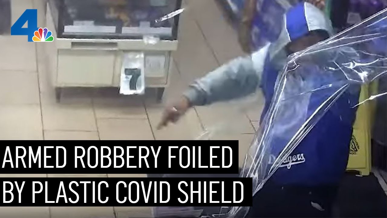 Armed Robber Struggles With Plastic Counter Shield in 7-Eleven Heist | NBCLA