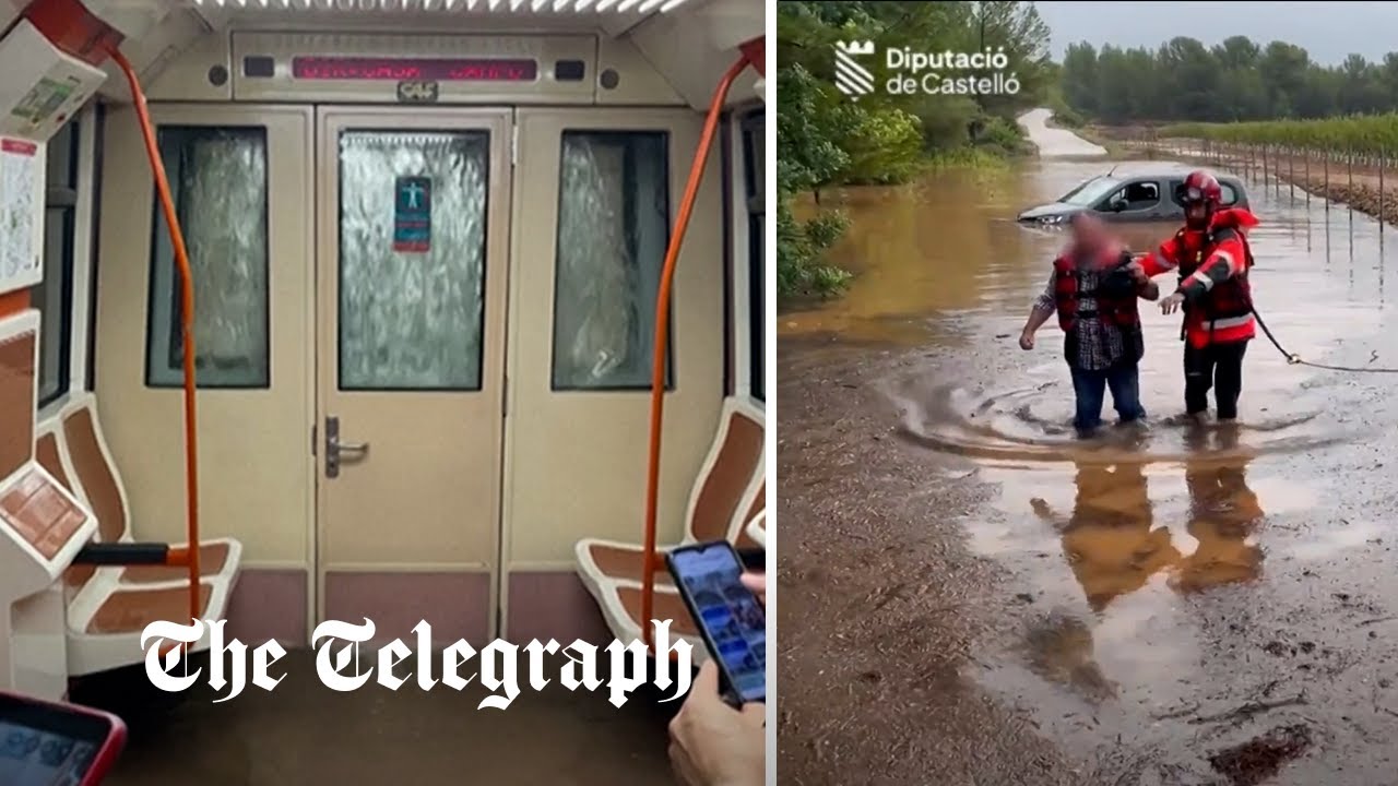 Watch: Subway train floods in Madrid amid torrential downpour