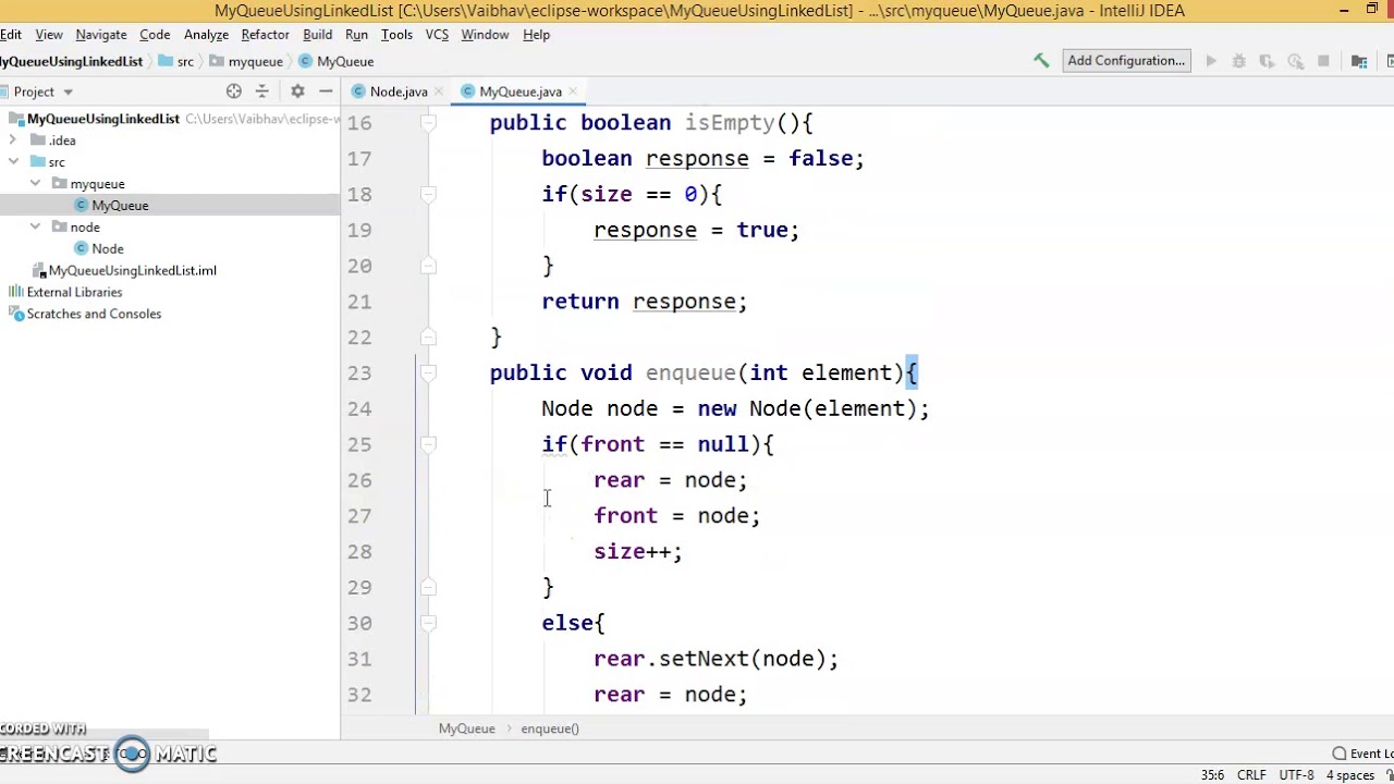 Queue using Linked List - Implementation (Java) Part 1