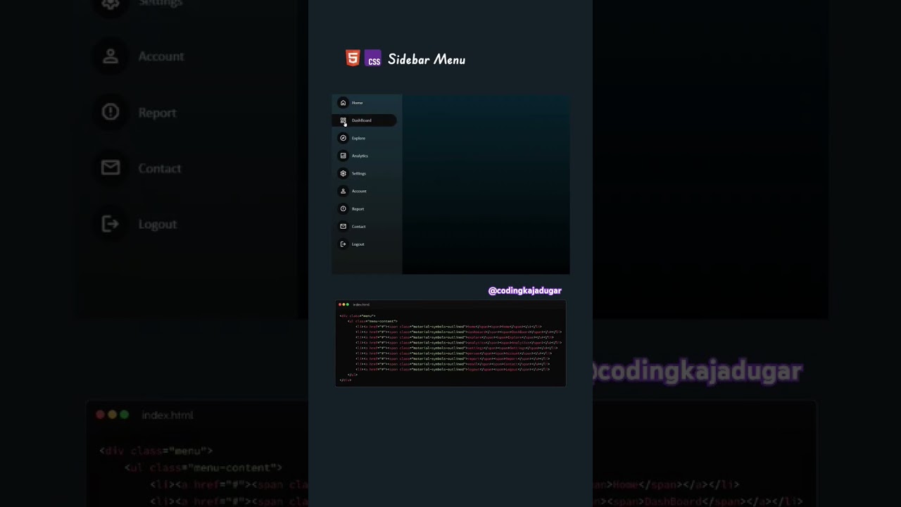 Sidebar menu using HTML and CSS🔥 #coding #shorts #ytshorts #sidebarmenu #html #css