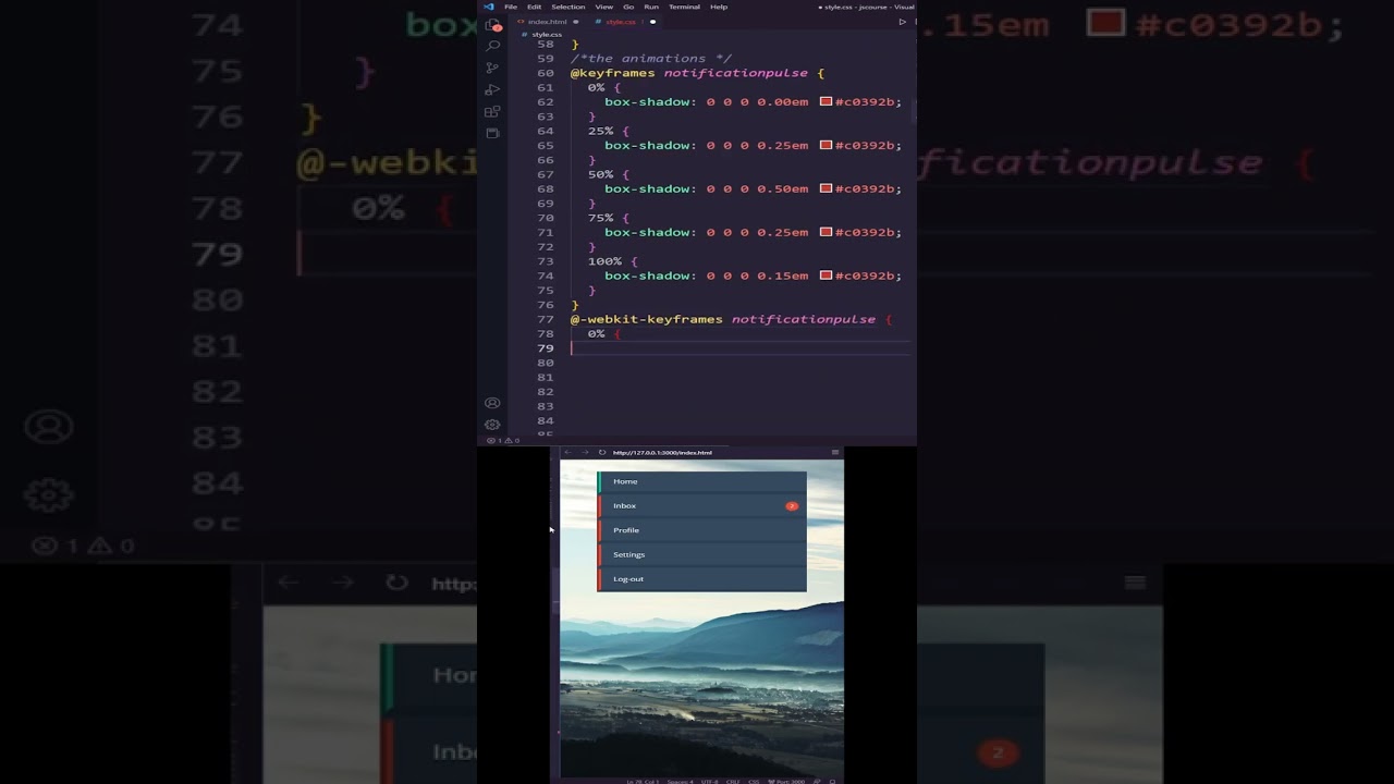 html css notification menu #shorts