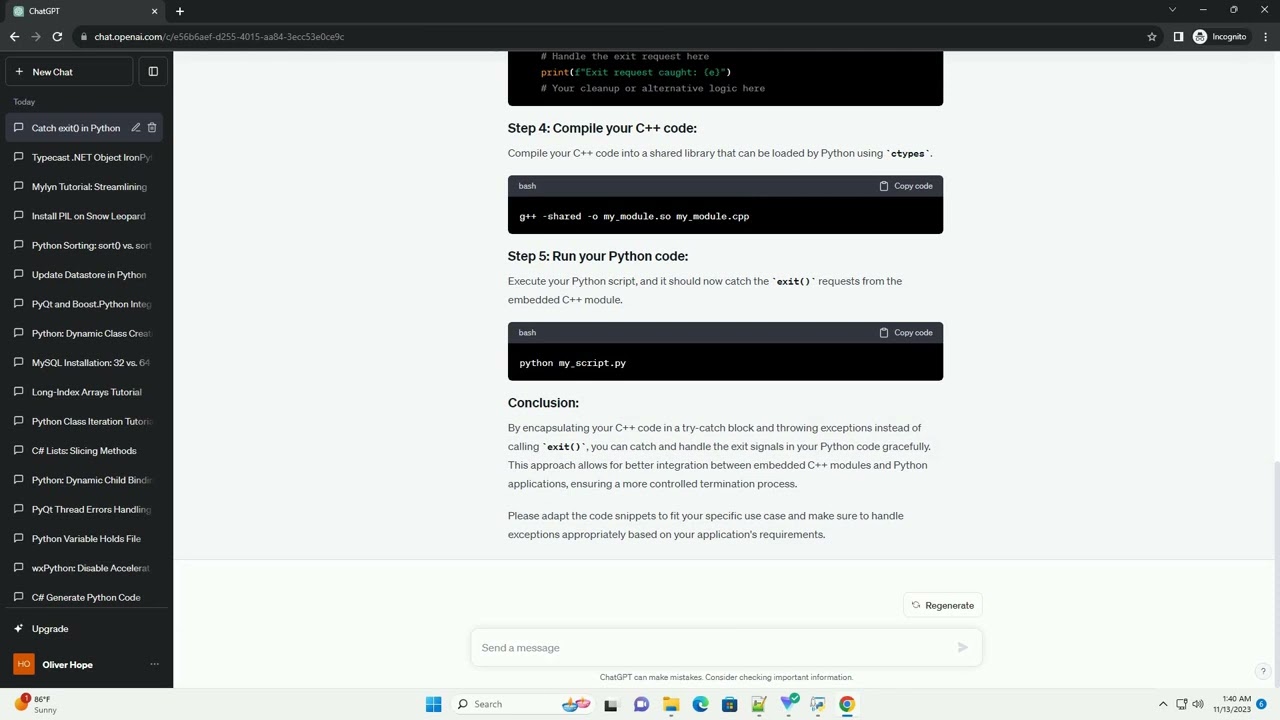 How to catch exit in embedded C module from python code