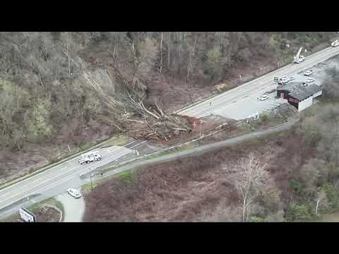 Dramatic Drone Footage Reveals WV Route 2 Chaos and Cleanup Efforts in Wheeling USA