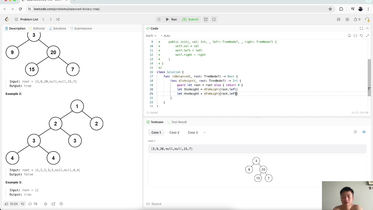 Balanced Binary Tree - LeetCode 110 - Swift Coding Interview