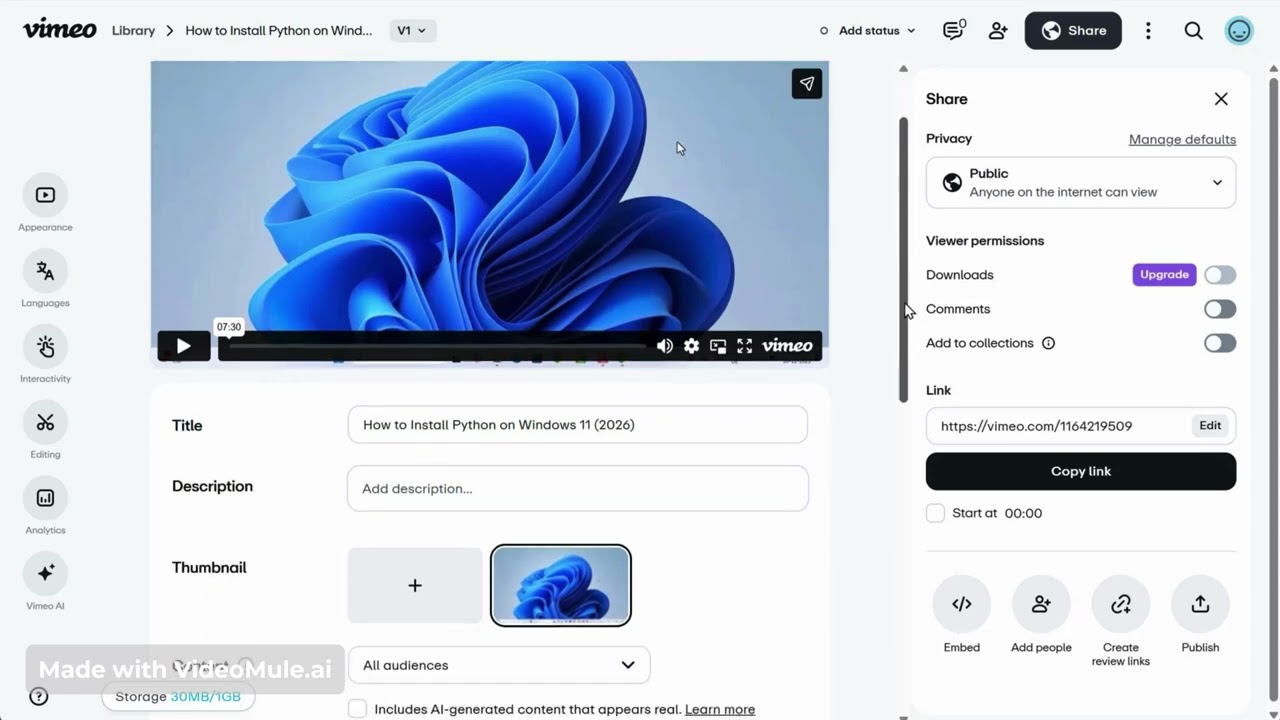 Sample 4 - How to Upload a Video to Vimeo