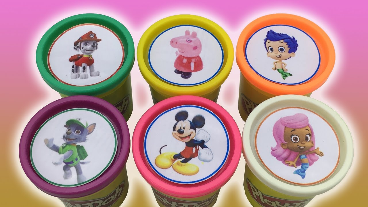 Paw Patrol Stacking Cups Mickey Mouse Play Doh Peppa Pig Learn Colors for Kids wirh Bubble Guppies
