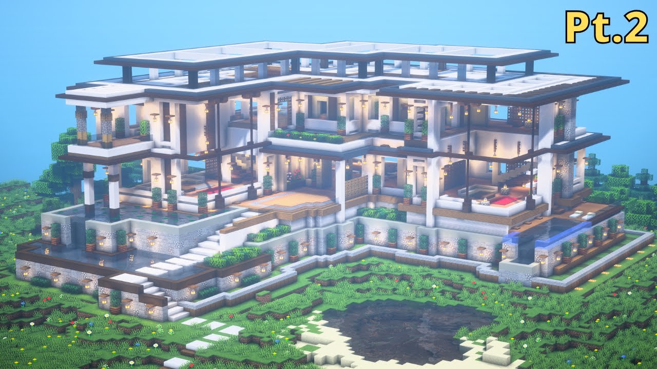 Minecraft: Giant Modern Mansion Tutorial + Interior Part 2 | Architecture Build #15 - Minecraft ...