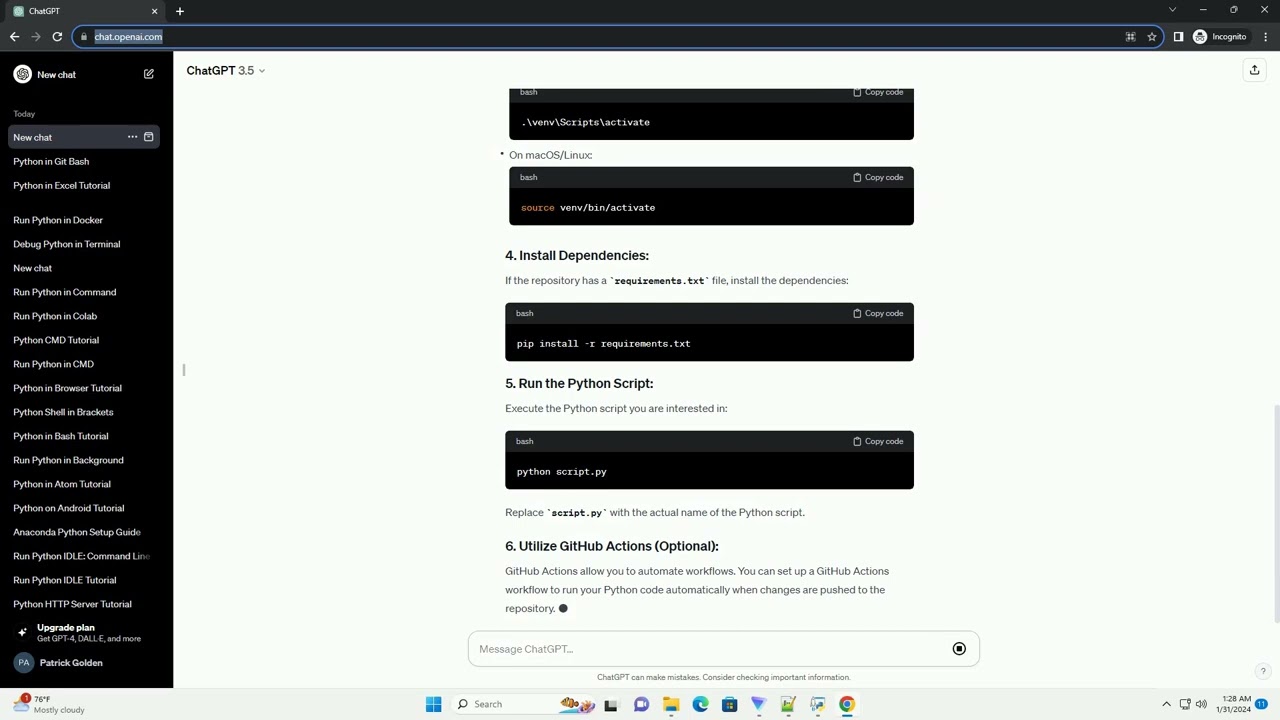 how to run python in github