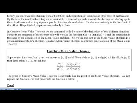 Calculus 4.4 Cauchy's Mean Value Theorem