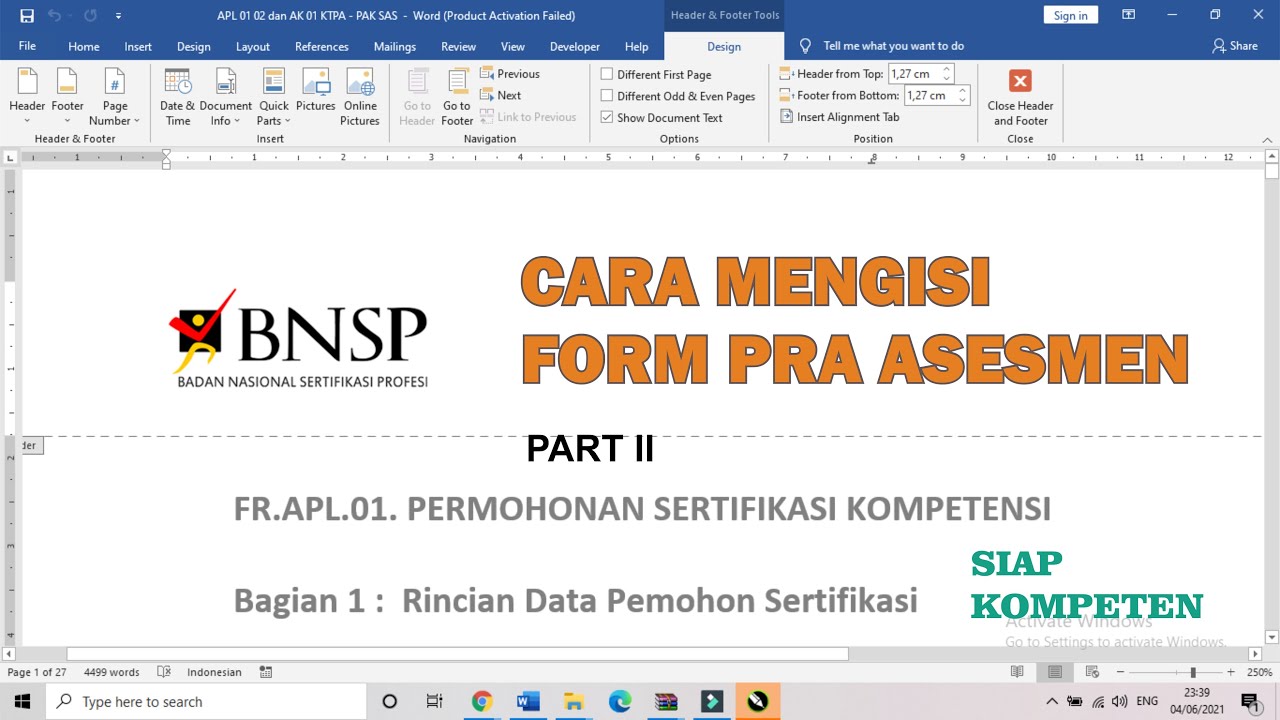 TUTORIAL PENGISIAN FORM BNSP APL 02 DAN AK 01 PART II