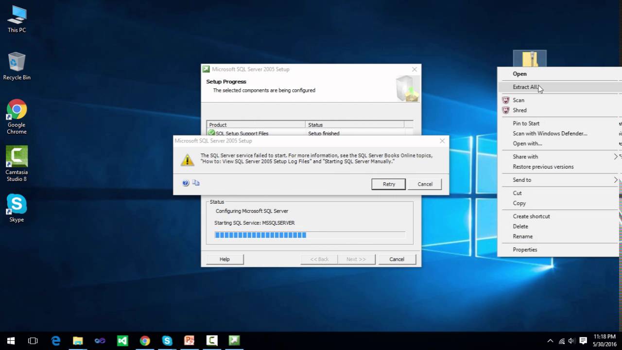 How to install MSSQL Server 2005 in Windows 10