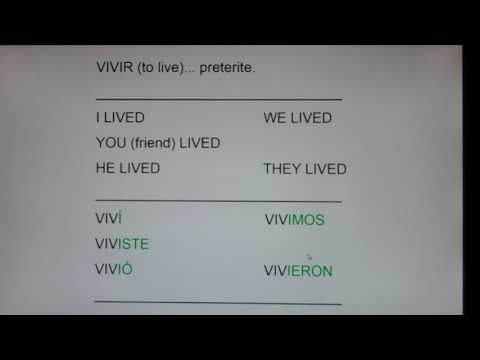 VIVIR (to Live) preterite forms: viví, viviste, vivió, vivimos, vivieron...
