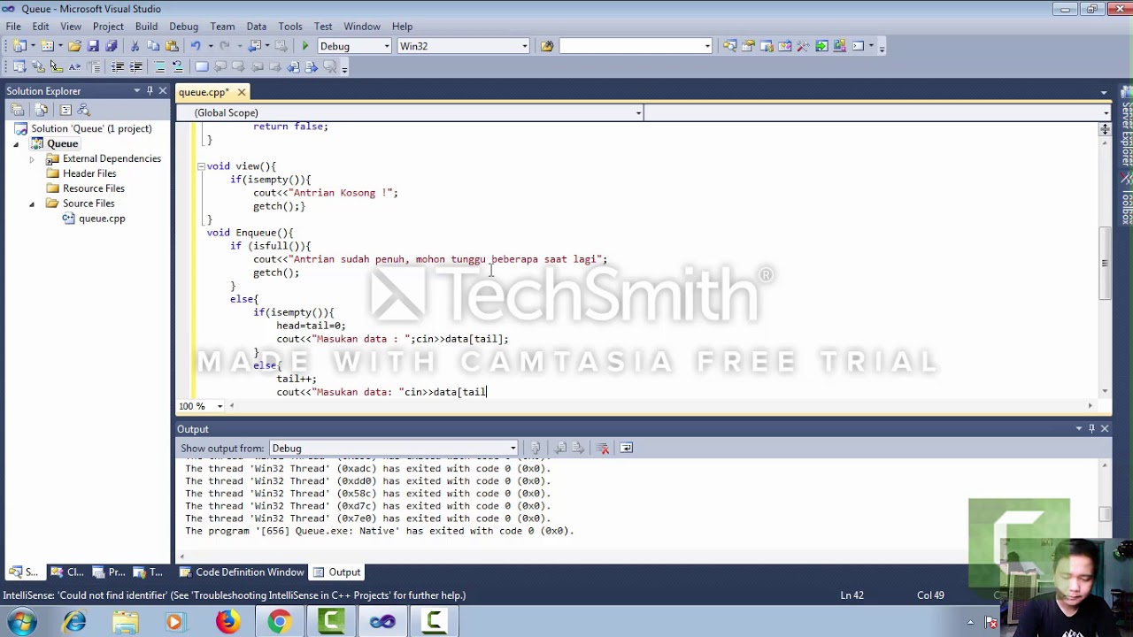 Tutorial coding Queue dengan array - Struktur Data