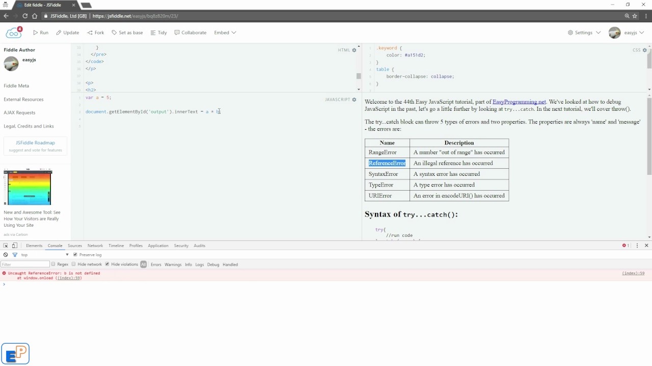 Easy JavaScript - Error Handling with try...catch block (44)