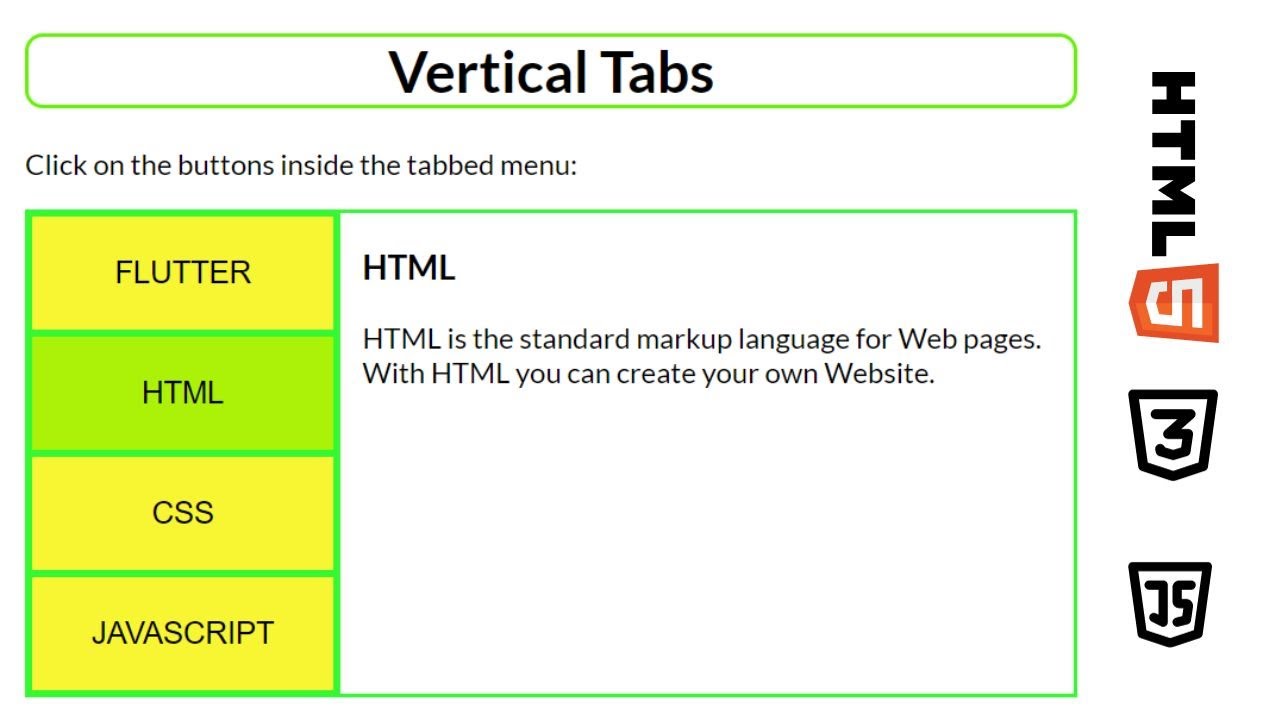 how to create a vertical tab menu with HTML CSS and JavaScript for Beginners