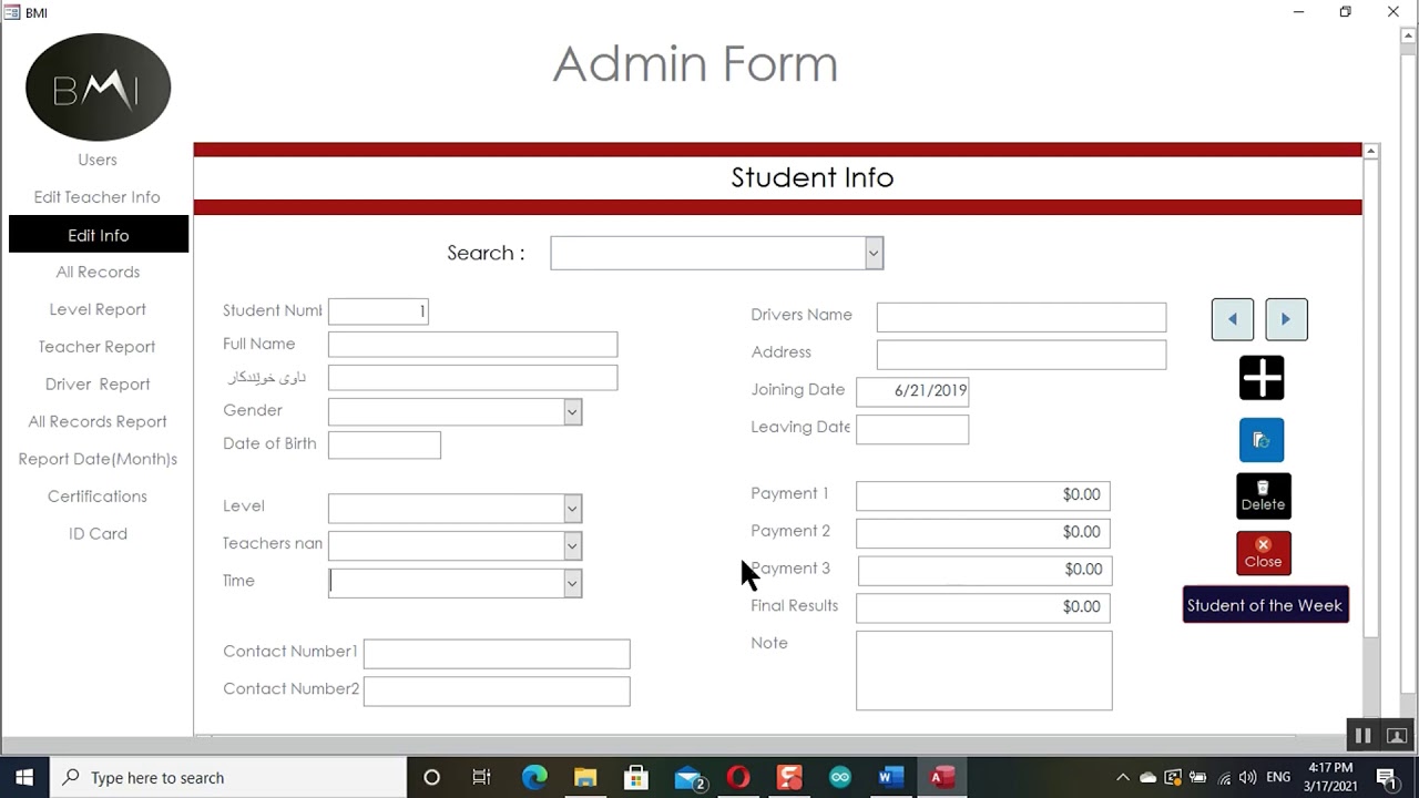 MS access students database management system for Institutes, school and Universities.