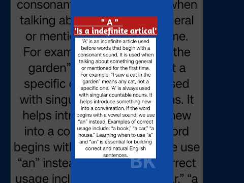 A is in definite Article in English Grammar #shortsfeed #article #englishlanguage #english