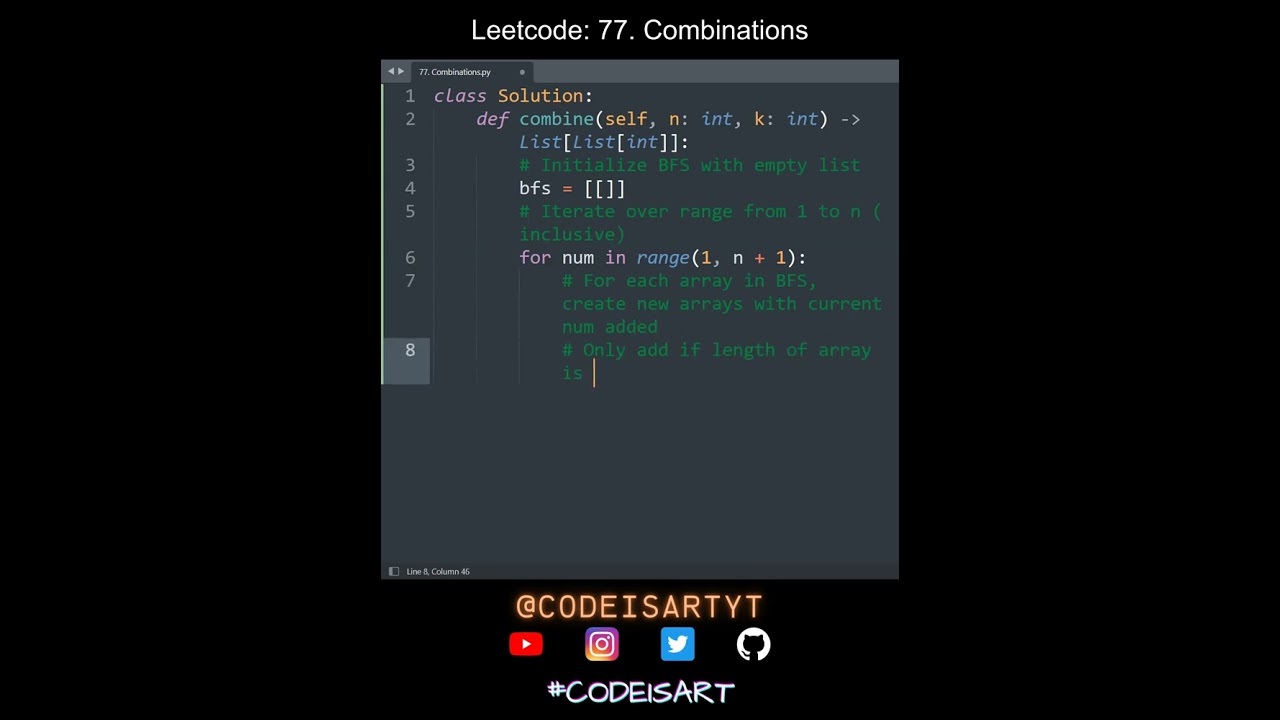 Leetcode 77. Combinations in Python | Python Leetcode | Python Coding Tutorial | Python Coding ASMR