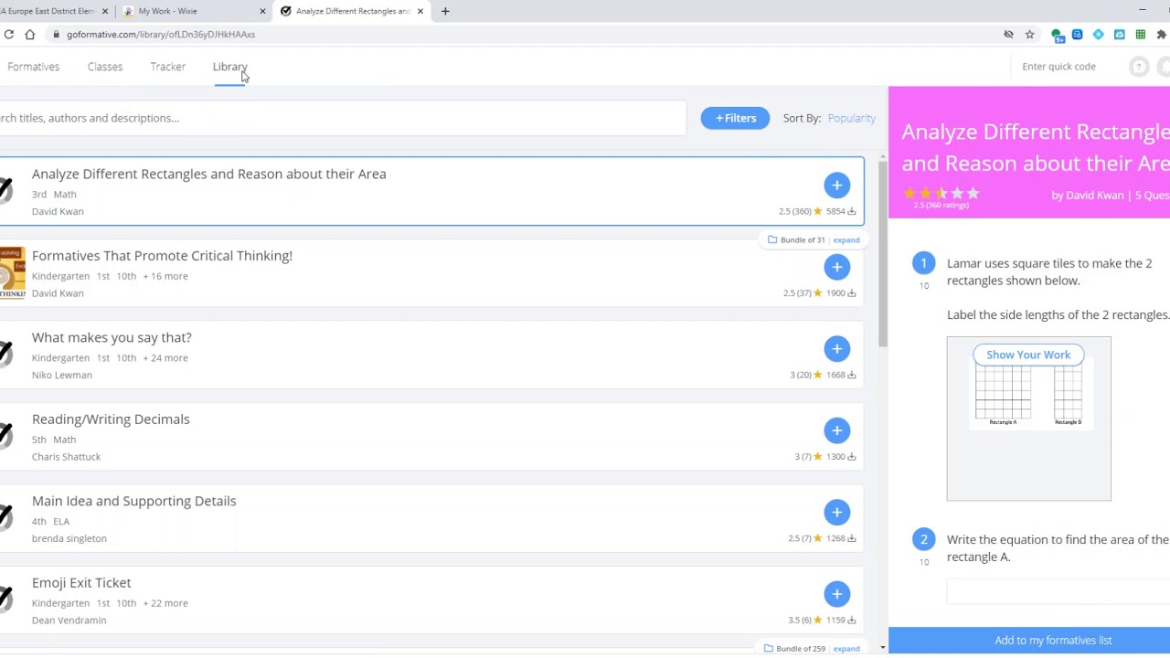 Accessing Europe East K-5 Math Assessments for Blended Learning on Wixie and Go Formative