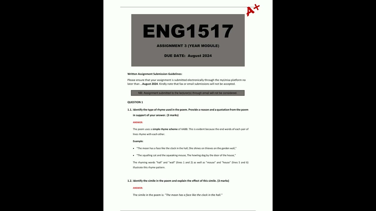 ENG1517 Assignment 3 Detailed Answers Year Module Due August 2024