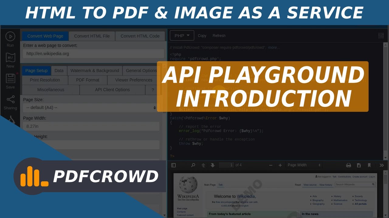 Pdfcrowd API Playground Introduction