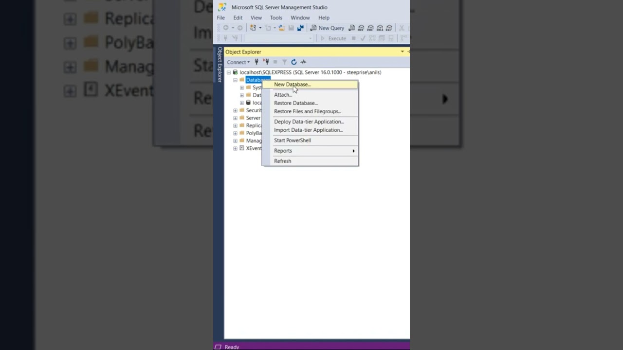 How to Create a Database in SQL Server Management Studio | SQL Server (SSMS) #sqlserver #database