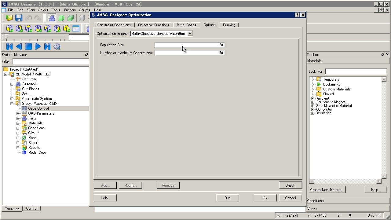 Optimization Calculation with Multi-Objective Genetic Algorithm