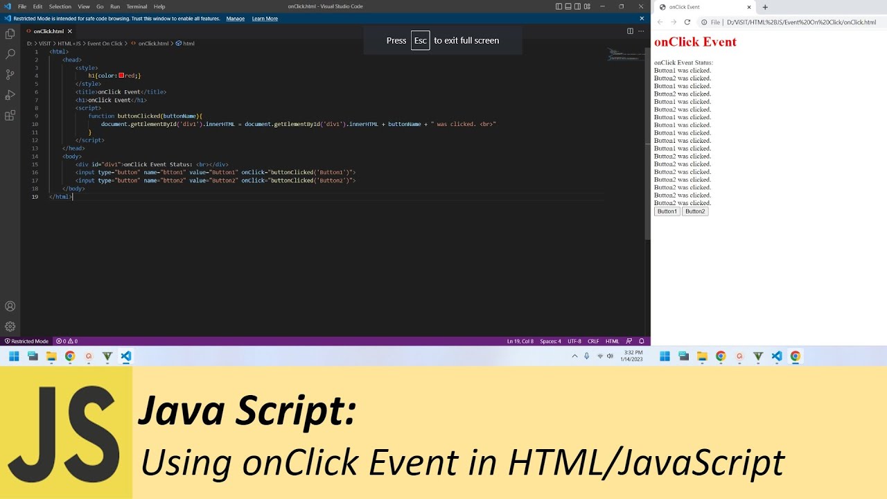 JavaScript: How to use onClick event trigger in HTML and JavaScript (Tutorial)