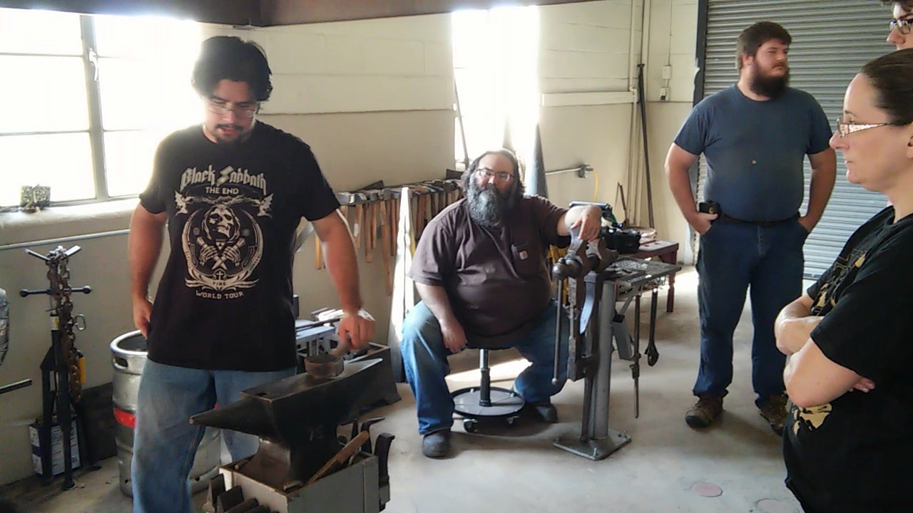 Blacksmithing Demo, forging a decorative leaf.