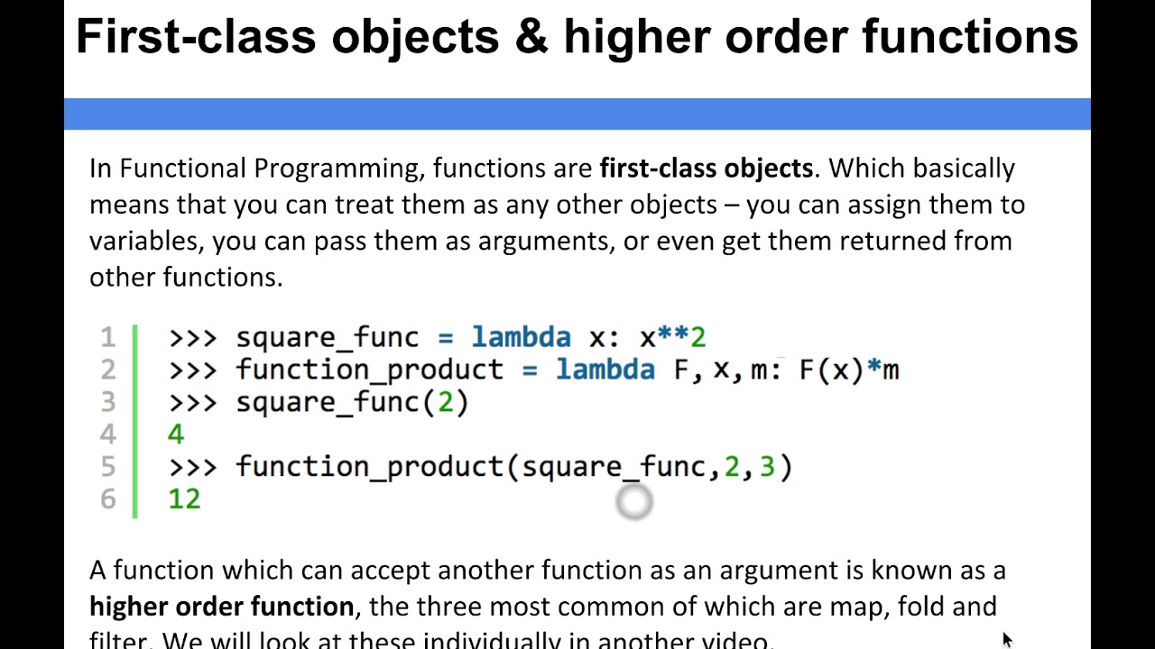 Functional Programming - First class objects & higher order functions