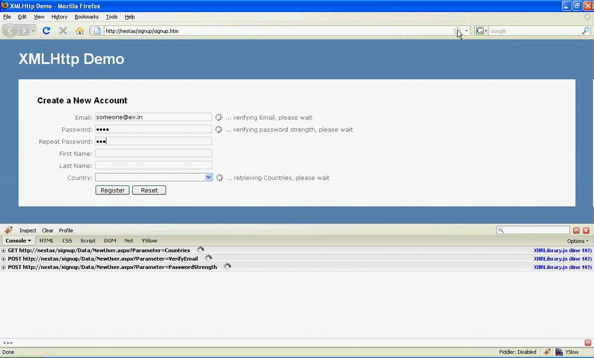 XMLHttpRequest object demo
