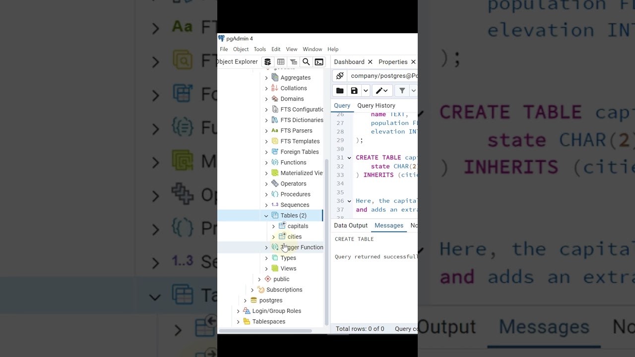 How To Verify Inheritance Tables In PostgreSQL Using pgAdmin || Best PostgreSQL Tutorial Shorts