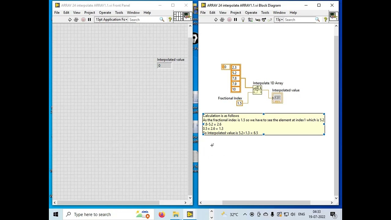 How to use Interpolate 1 D Array function in LabVIEW